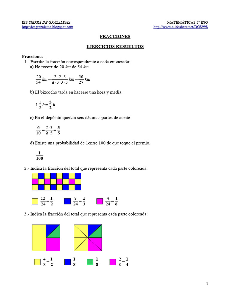 EJERCICIOS RESUELTOS. Fracciones 2 | PDF