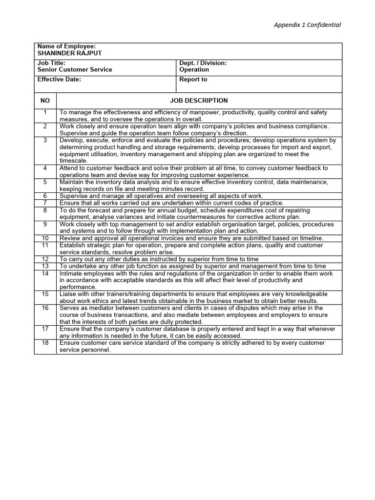 JD - CS Executive - Senior | PDF | Employment | Inventory