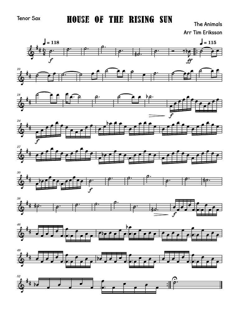 House of The Rising Sun Sax Kvartett-Tenor - Sax | PDF