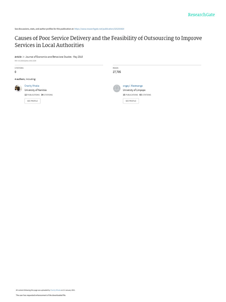 Articleon Causesof Poor Service Deliveryandthe Feasibilityof ...