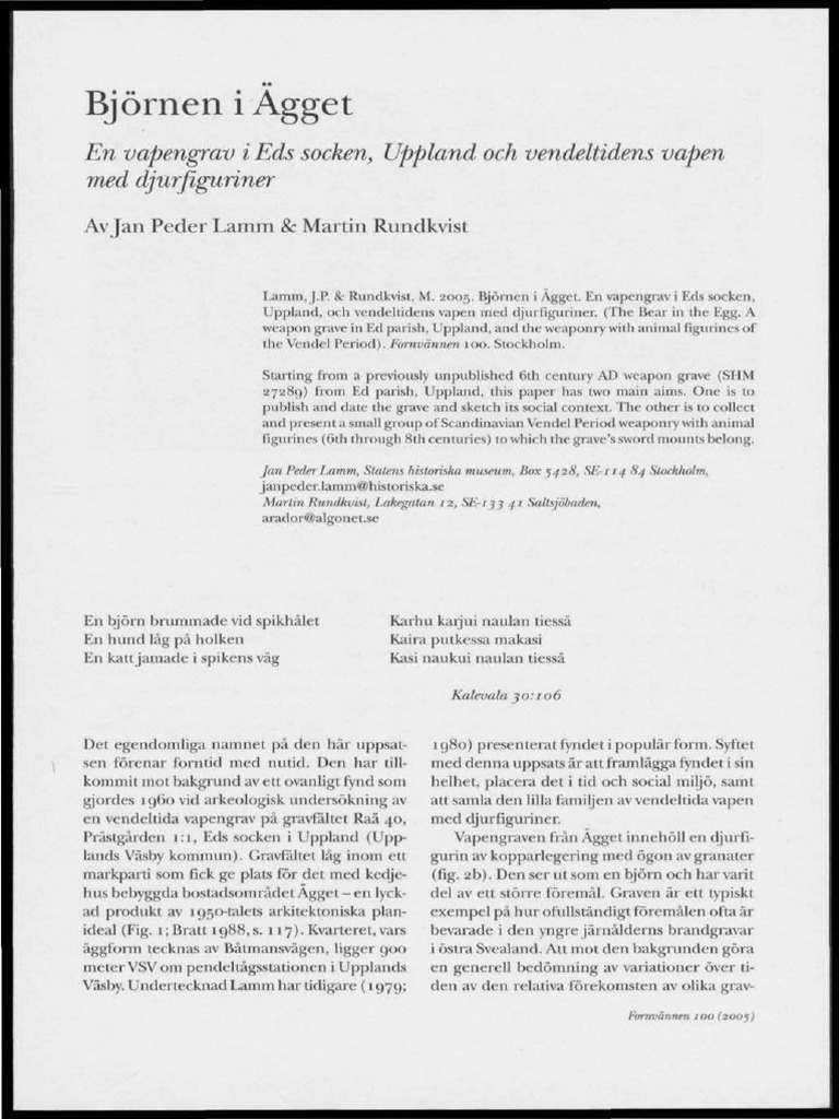 Bjornen I Agget en Vapengrav I Eds Socke | PDF