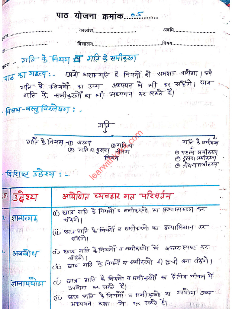 law-of-motion-class-9-B.Ed_.-Lesaon-plan | PDF