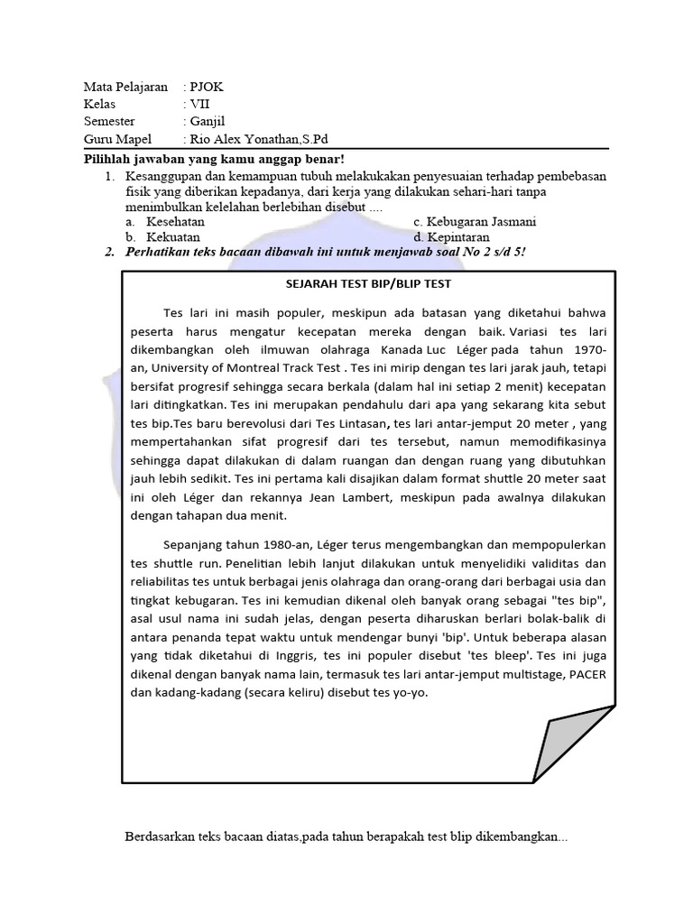 Sejarah dan Metode Tes Bleep/Bip | PDF