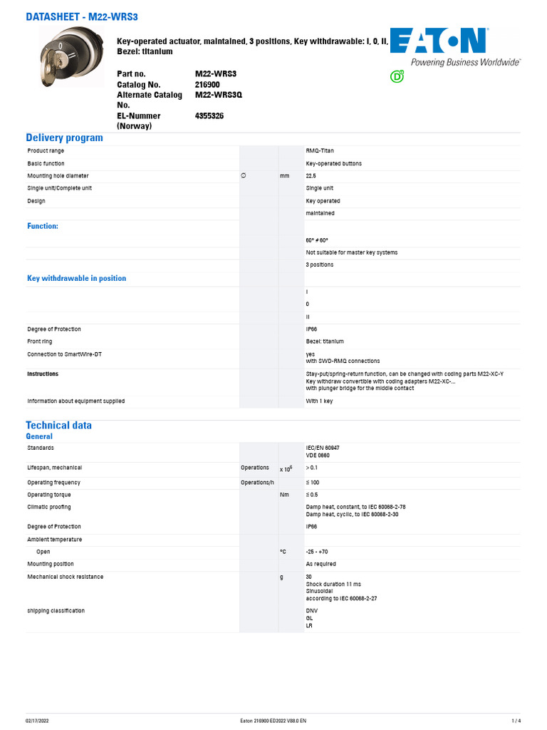 Eaton 216900 M22 WRS3 en - GB | PDF | Insulator (Electricity ...