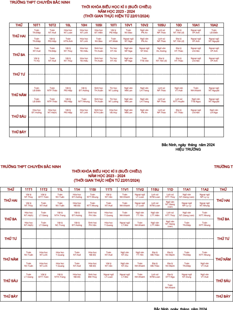 TKB - Toan Truong - CA Chieu | PDF