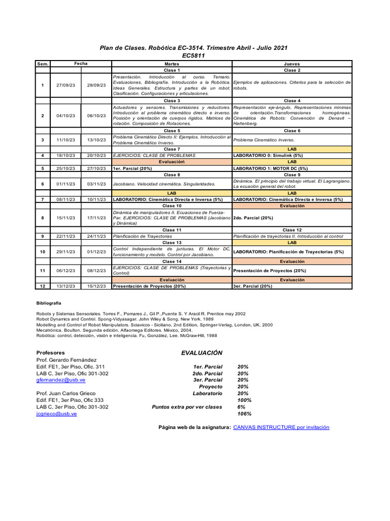 Plan de Curso de Robótica EC-3514 | PDF | Matemáticas Aplicadas | Física