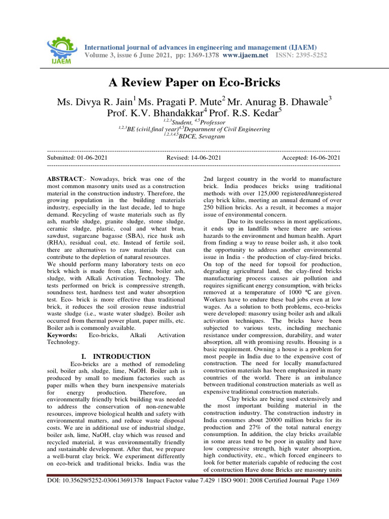Eco-Bricks: Sustainable Construction Review | PDF | Concrete | Brick
