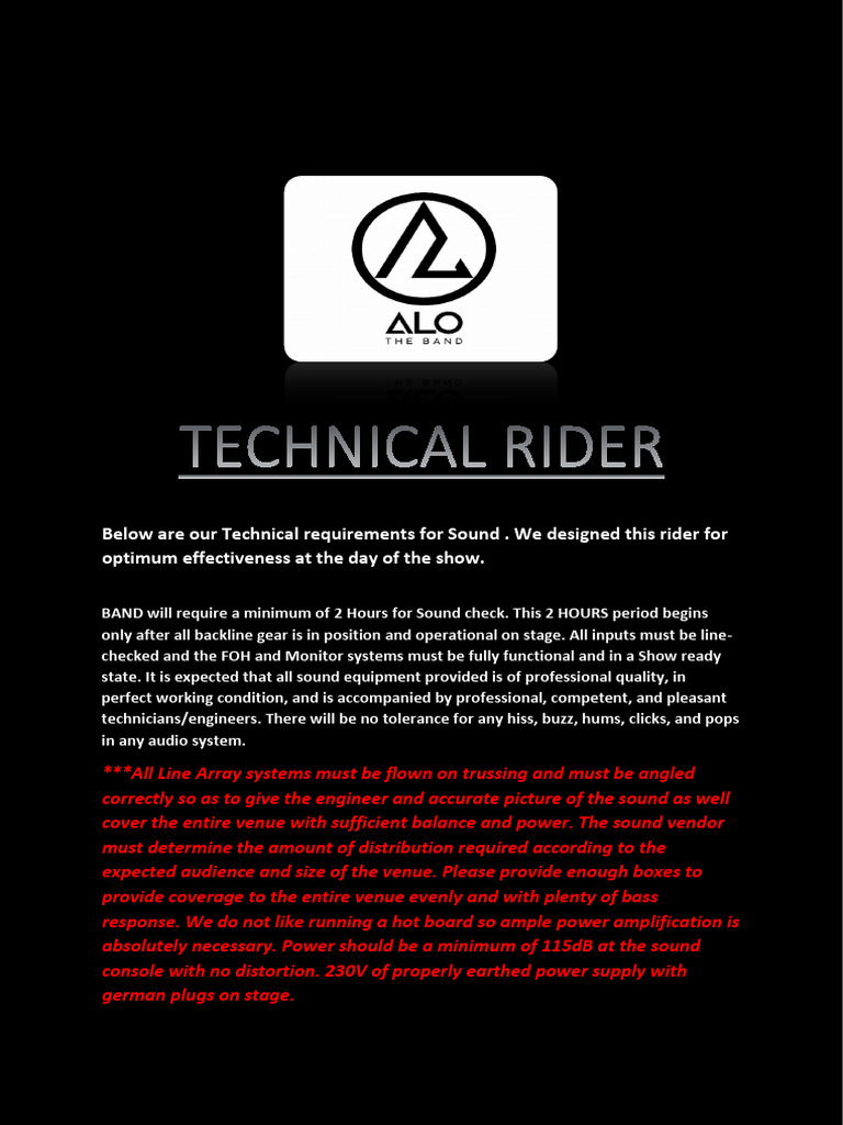 ALO THE BAND TECHRIDER WITH STAGE BACKLINE_103819 (1) | PDF | Drum Kit ...
