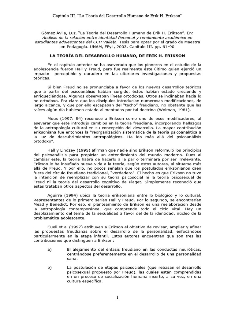 Identidad en la Teoría de Erikson | PDF | Psicoanálisis | Sigmund Freud