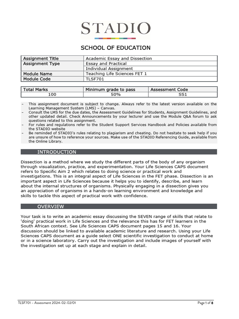 Life Sciences Practical Skills Assessment | PDF | Turnitin | Artificial ...
