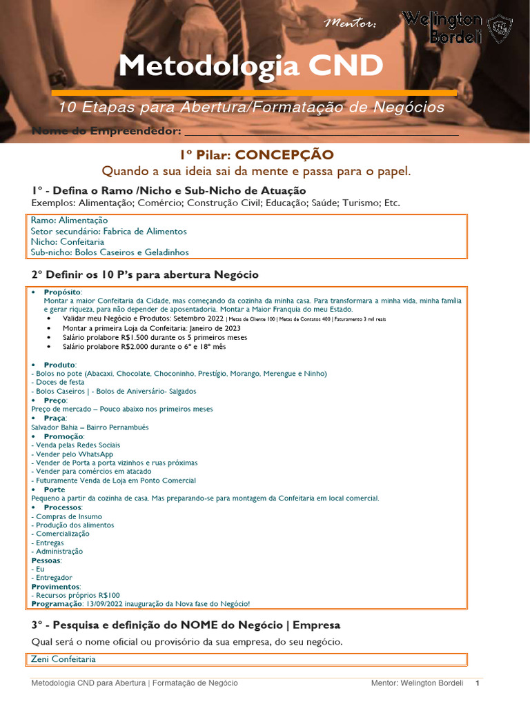 01 - Modelo Plano de Negócio Metodologia CND 10P | PDF | Chocolate | Bolos