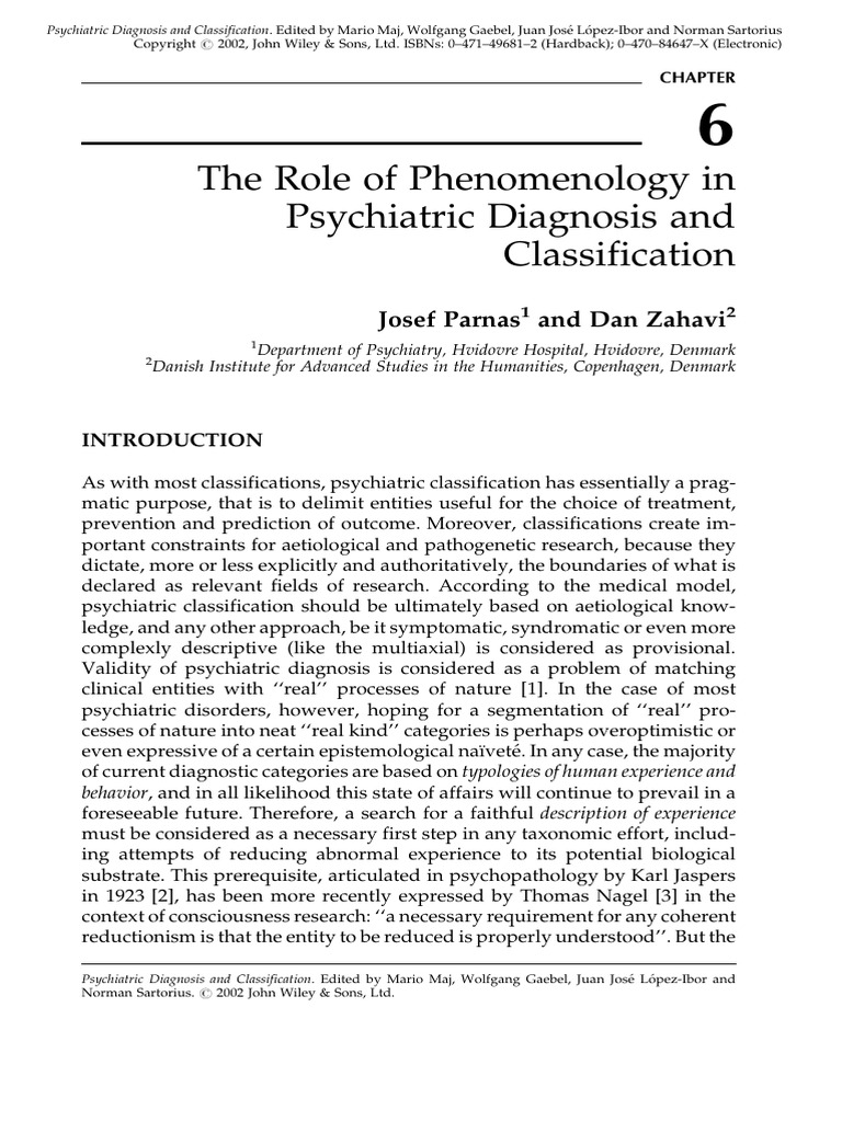 The Role of Phenomenology in Psychiatric Diagnosis and Classific | PDF ...