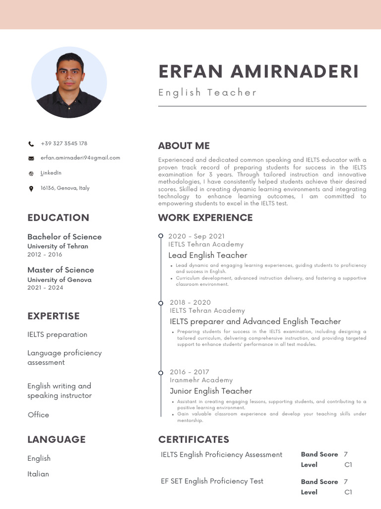 Erfan Amirnaderi English Resume | PDF | Teachers | International ...