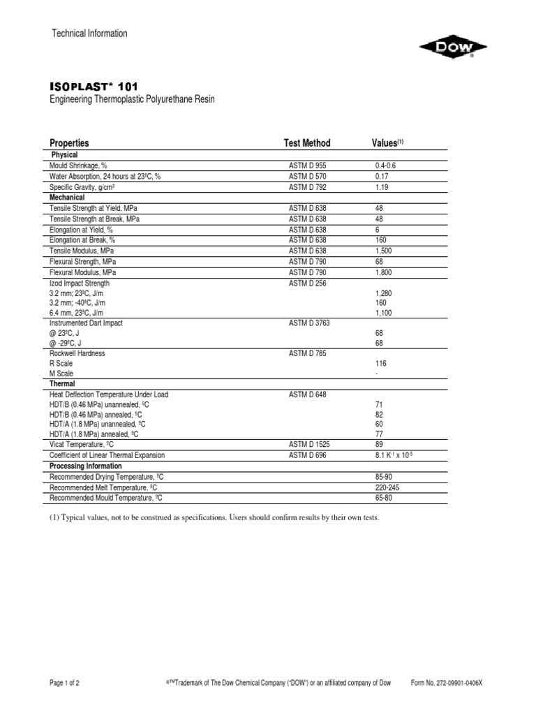 RTPU Isoplast 101 | PDF | Strength Of Materials | Dow Chemical Company
