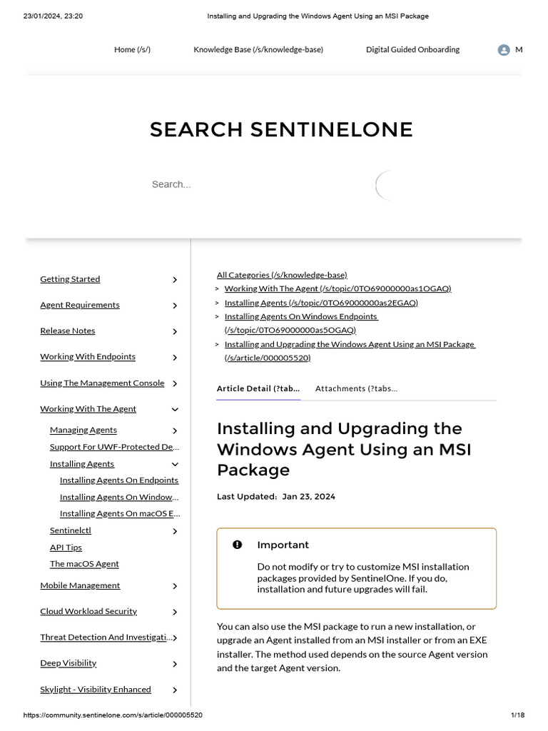 Installing and Upgrading The Windows Agent Sentinel One Using An MSI ...