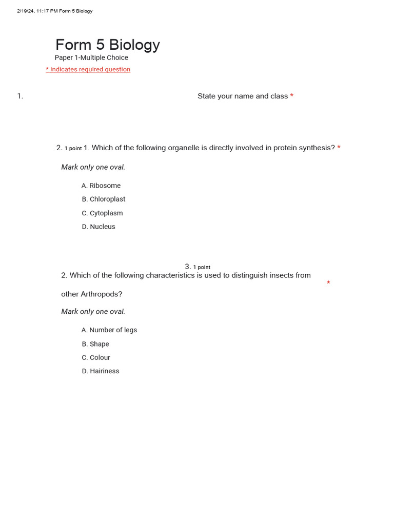 Form 5 Bio Mock Exam p1 | PDF | Endocrine System | Biology
