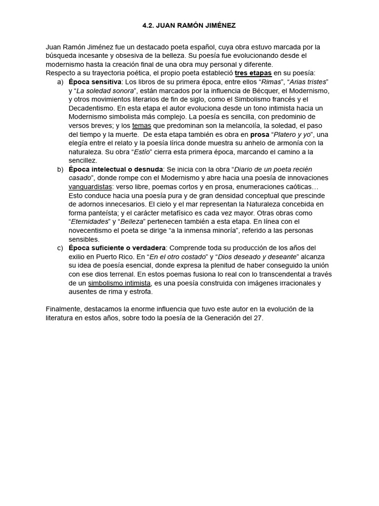 Etapas de la poesía de Juan Ramón Jiménez | PDF | Poesía