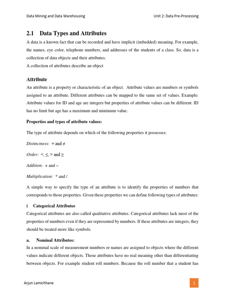 Unit 2data Preprocessing Pdf Level Of Measurement Applied Mathematics 