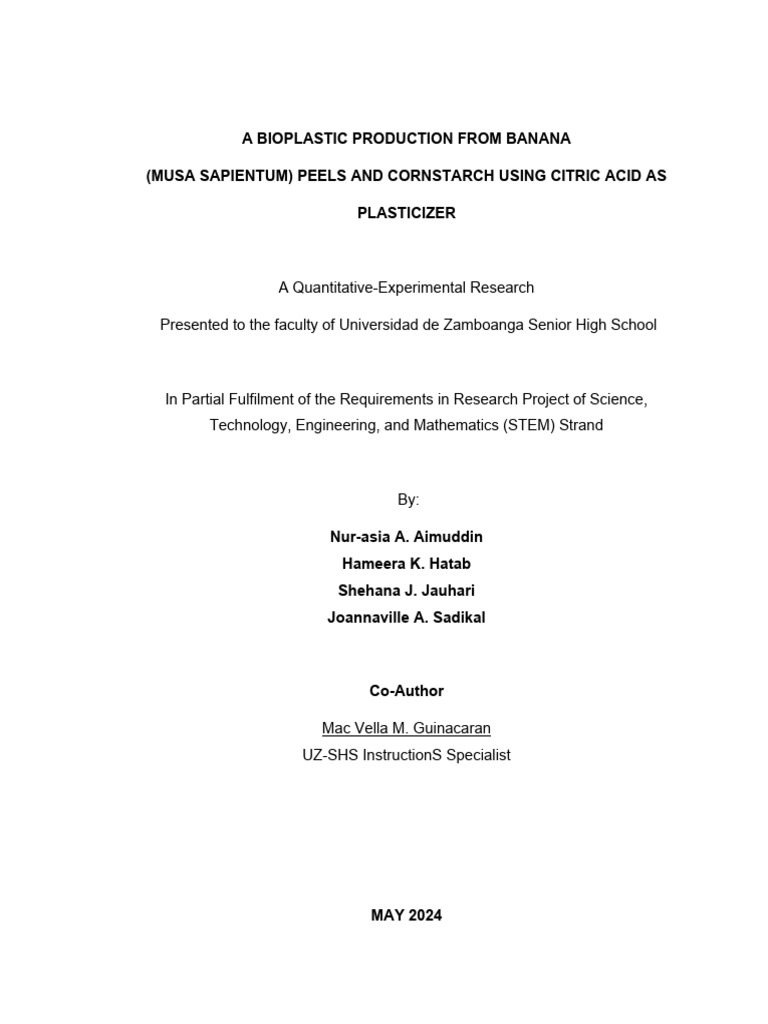 STEM Bioplastic Study: Banana Peels | PDF | Biodegradation | Plastic