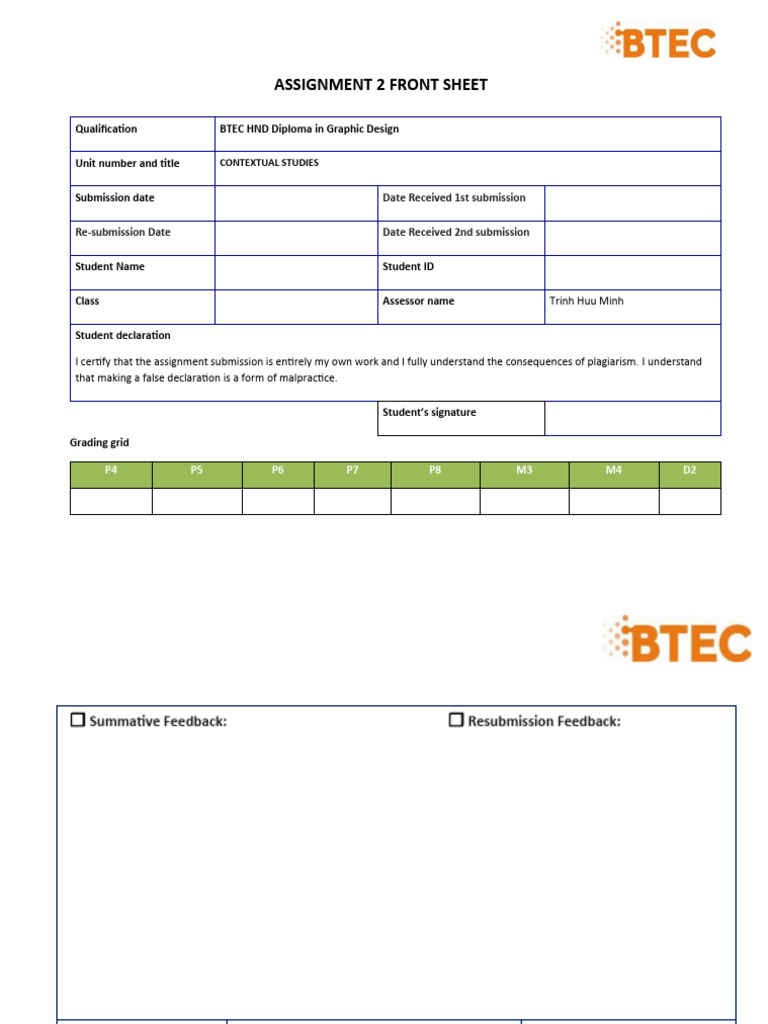 BTEC HND Graphic Design Assignment Sheet | PDF