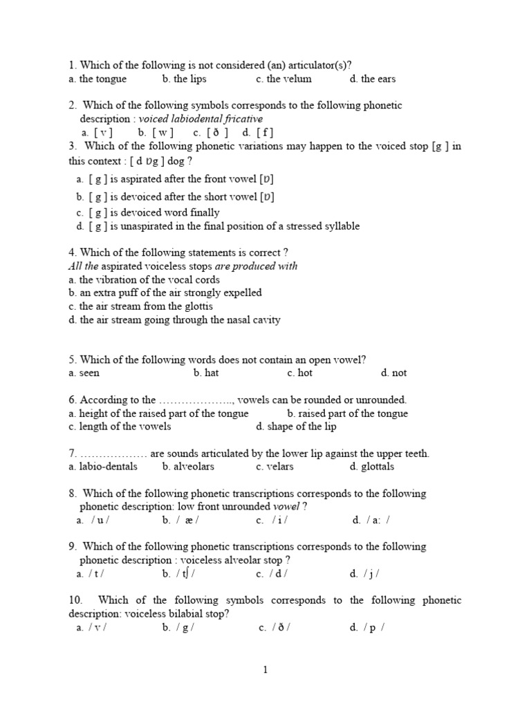 Phonetics Quiz: Articulators & Sounds | PDF | Phonetics | Consonant