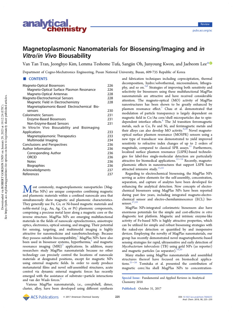Magnetoplasmonic Nanomaterials in Biosensing | PDF | Surface Plasmon Resonance | Biosensor