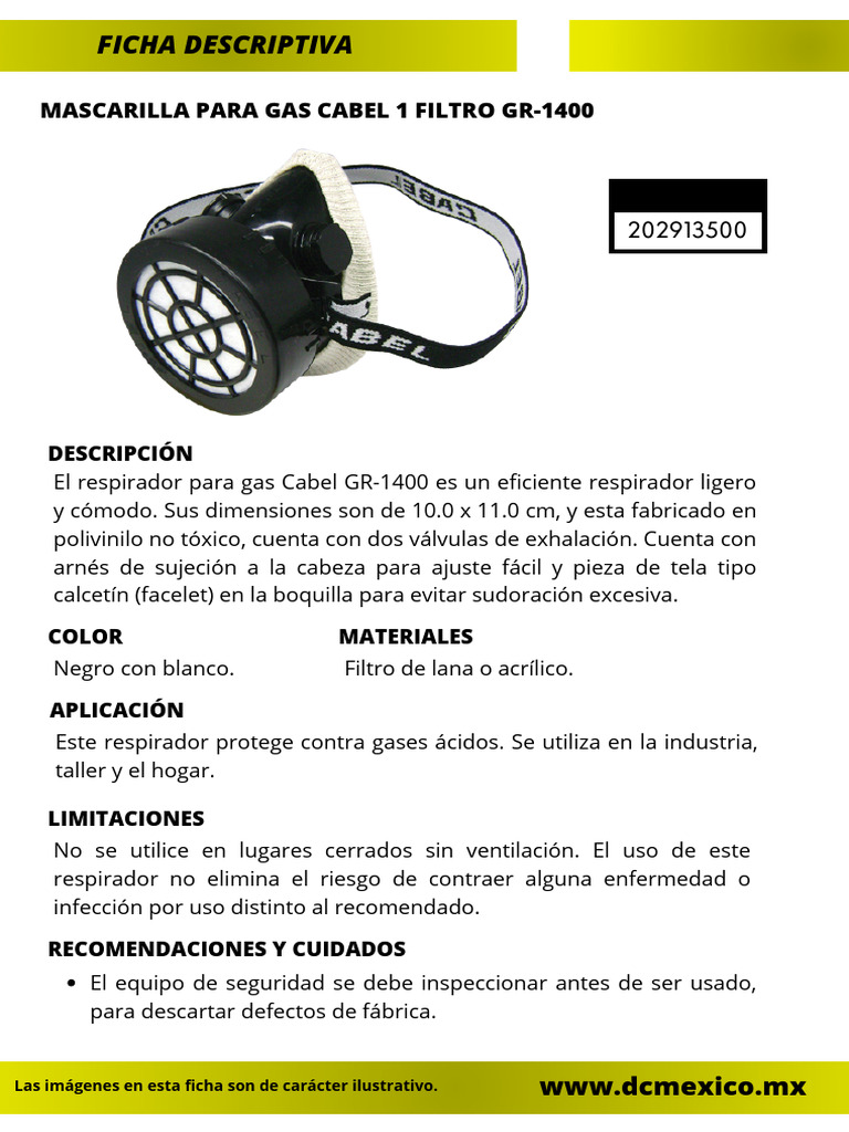 Mascarilla para Gas Cabel 1 Filtro GR 1400 | PDF