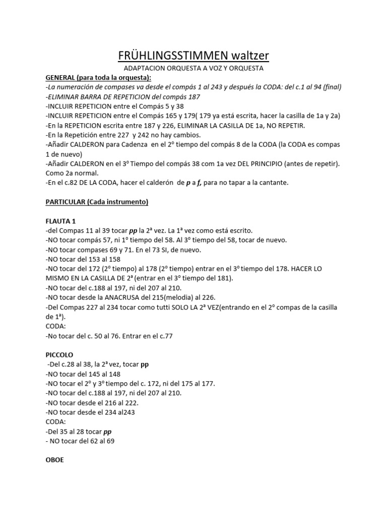 Adaptaciones Orquestales para "Frühlingsstimmen" | PDF | Formas ...