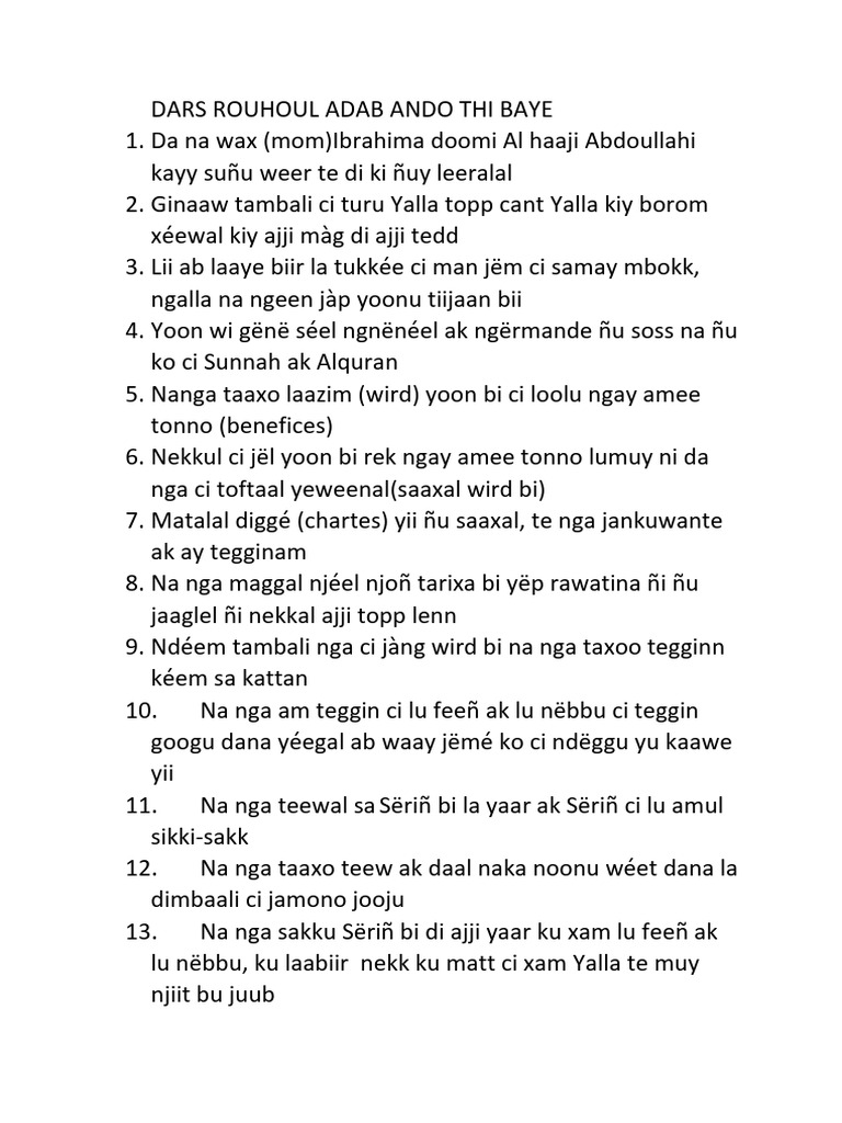 Traduction (Wolof) Ruhul Adab | PDF