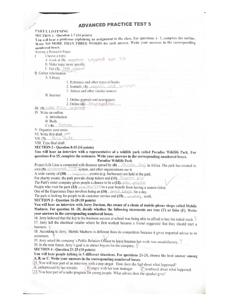 Chữa Advanced Practice Test 5 | PDF