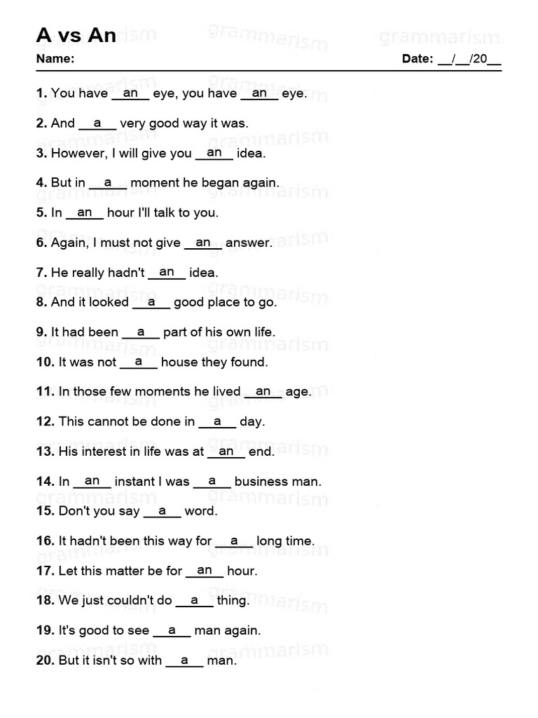 Grammarism A Vs An Test 1 Solved 15728730 | PDF