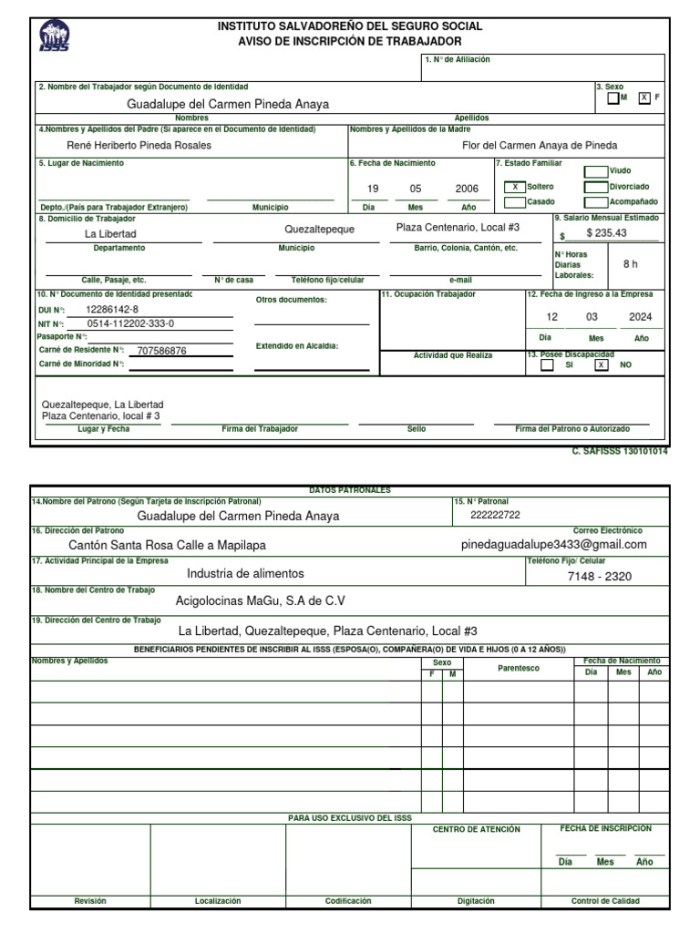 inscripcion_trabajador_ISSS | PDF | Documento de identidad