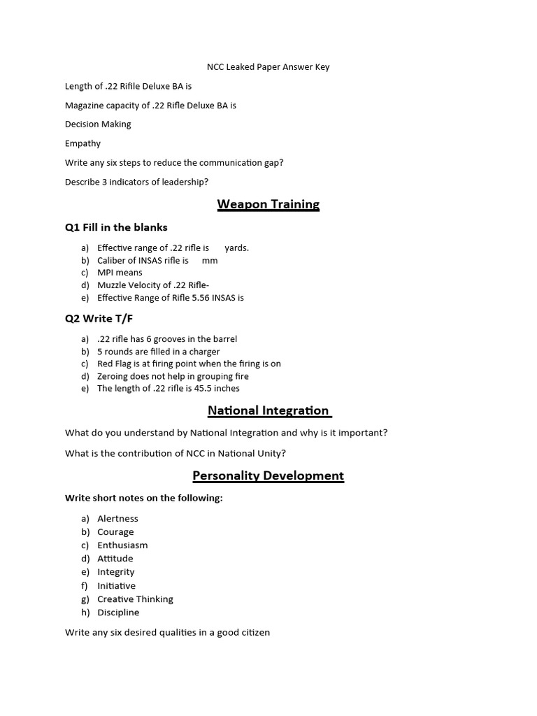 NCC Leaked Paper Answer Key | PDF
