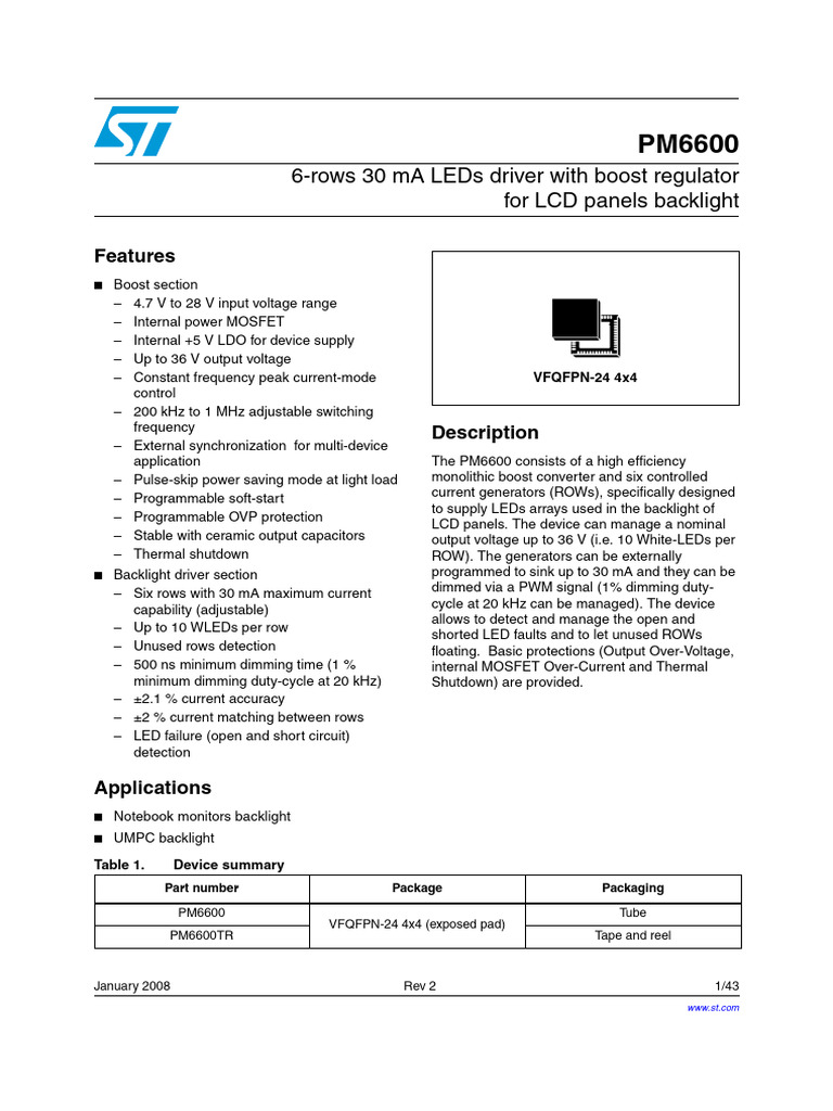 PM660 Datasheet | Download Free PDF | Backlight | Electrical Engineering