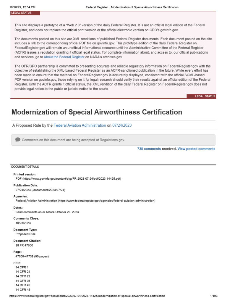 Federal Register - Modernization of Special Airworthiness Certification ...