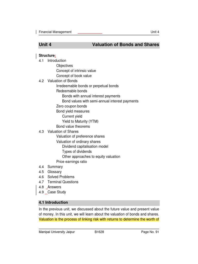 Unit 4 Valuation of Bonds and Shares | PDF | Bonds (Finance) | Book Value Unit 4 Valuation of Bonds and Shares | PDF | Bonds (Finance) | Book Value