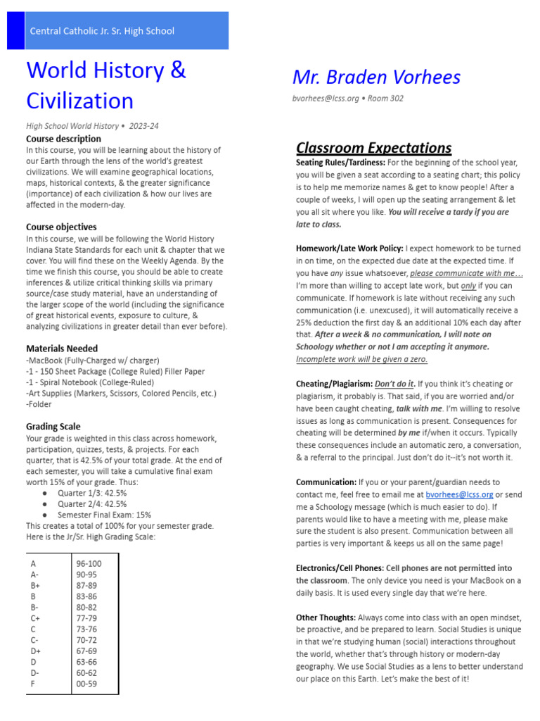 World History - Classroom Expectations Information | PDF | Science ...