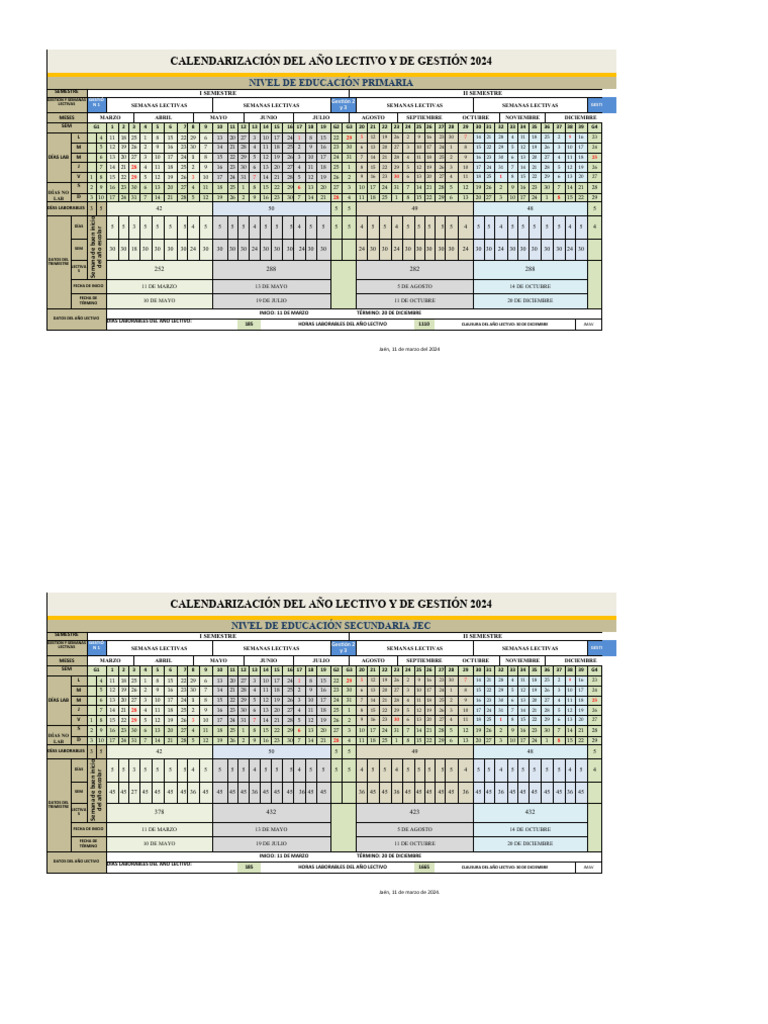 Calendarización Del Año Lectivo 2024 Tabacal | PDF