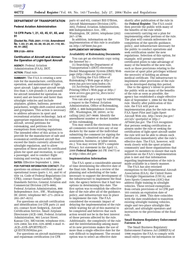 Origional FAA Regulation | PDF | Federal Aviation Administration ...