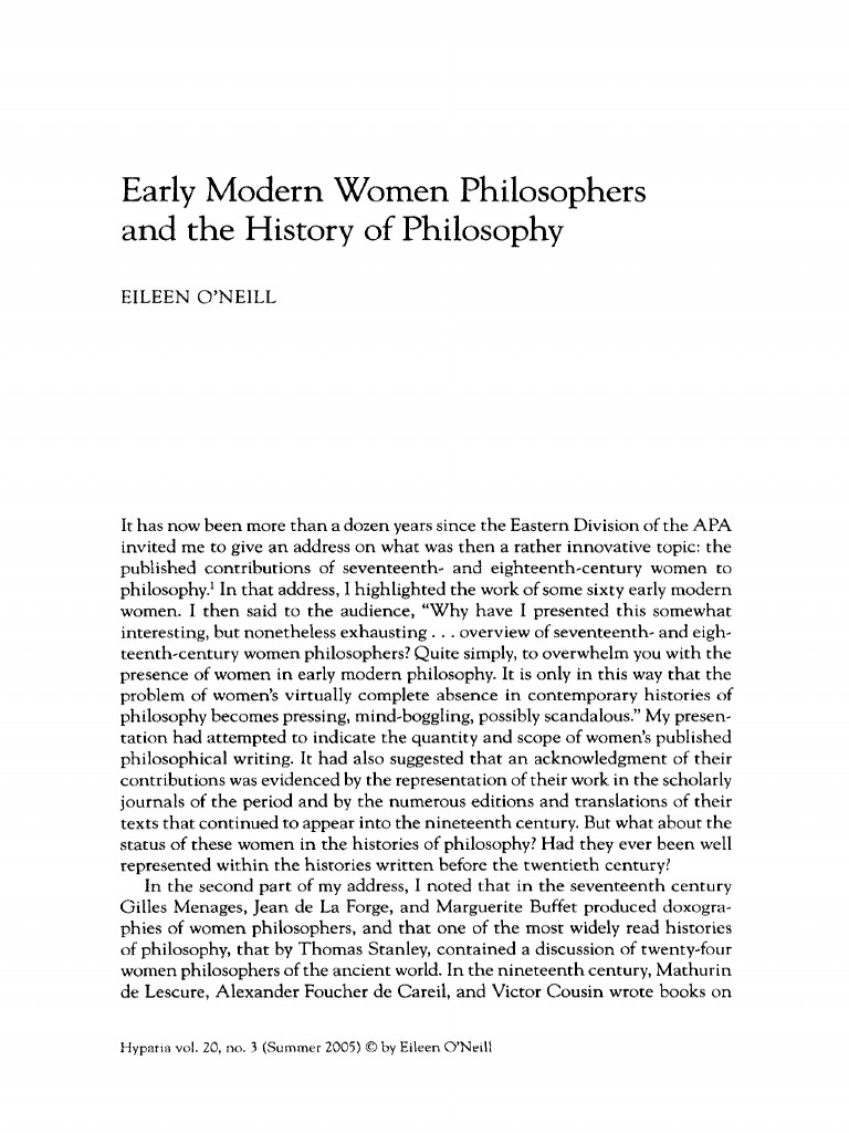 Early Modern Women Philosophers and The History of Philosophy (Hypatia ...