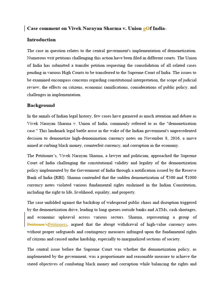 Demonetization Case Analysis: Sharma v. India | PDF | Indian Black ...
