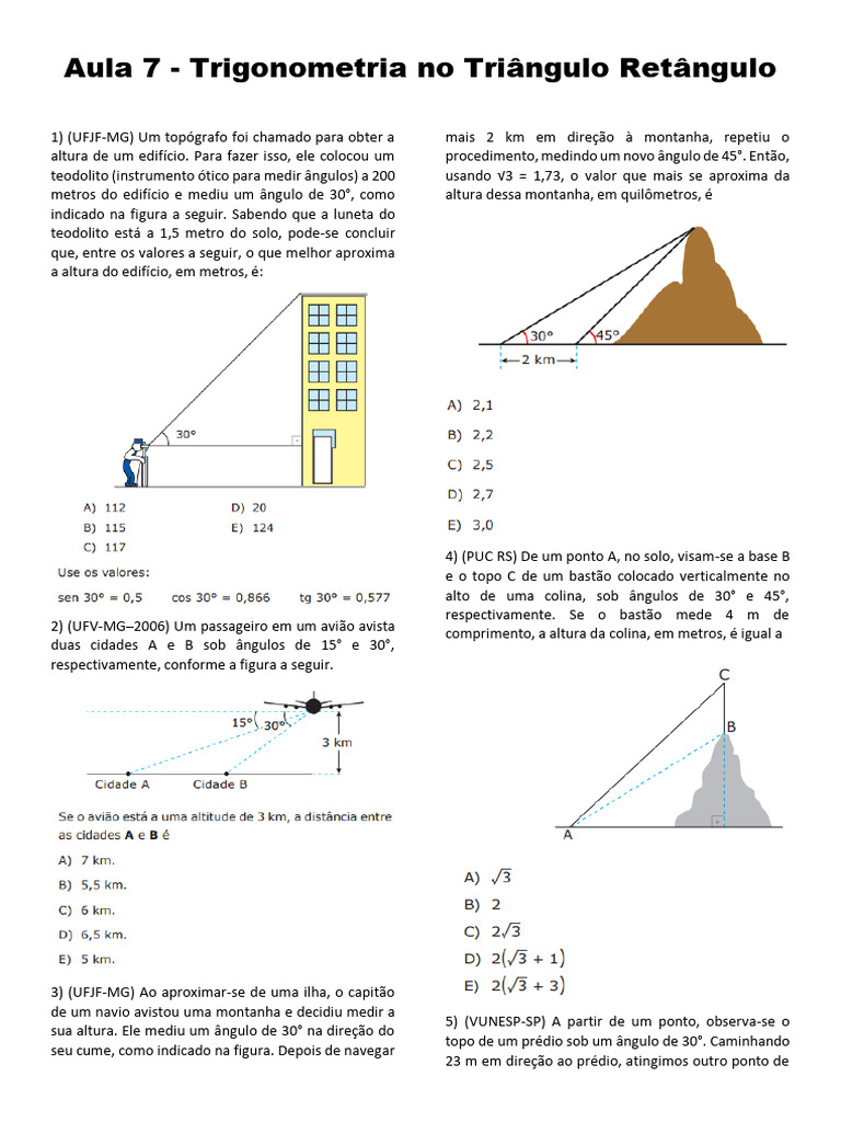 Lista de Exercícios - Trigonometria No Triângulo Retângulo | Download grátis PDF | Trigonometria ...
