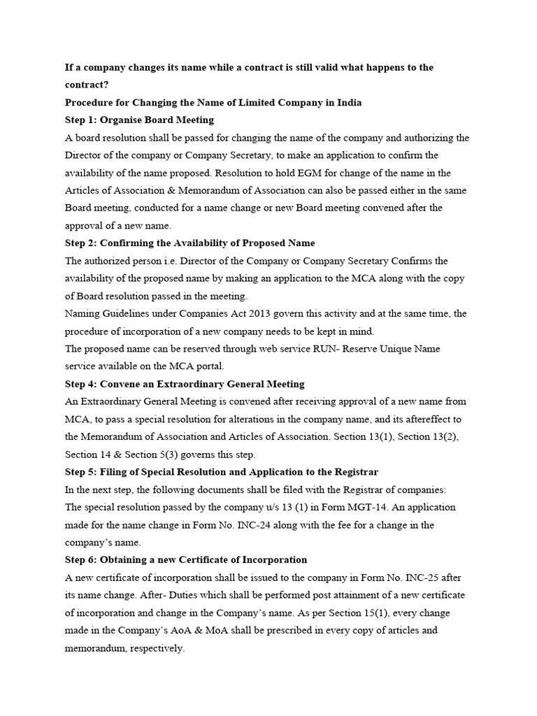 Company Name Change | PDF | Articles Of Association | Common Law