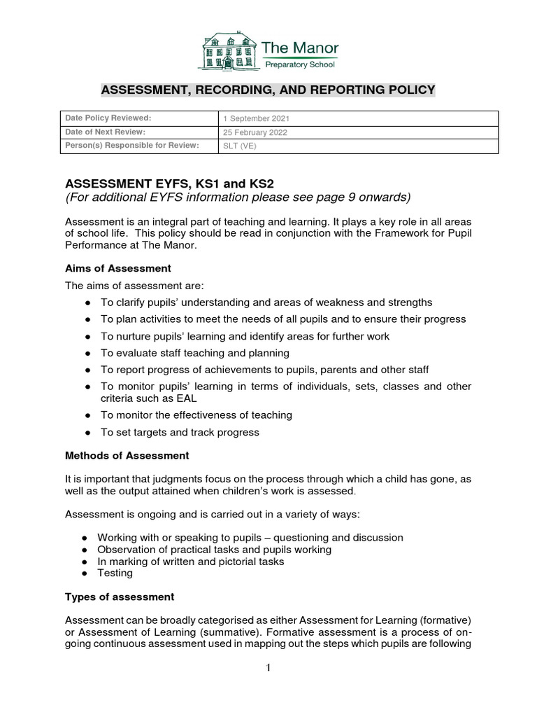 Assessment Policy Sept 2021 | PDF | Educational Assessment | Teachers
