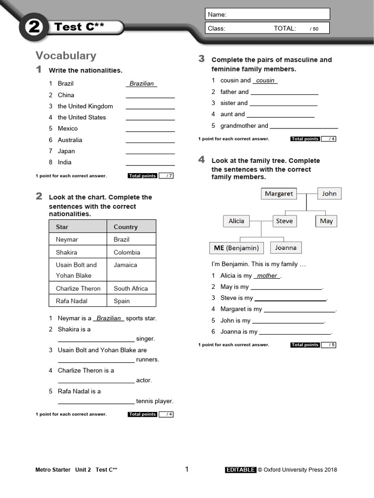 Metro Starter Unit 2 Test C | PDF
