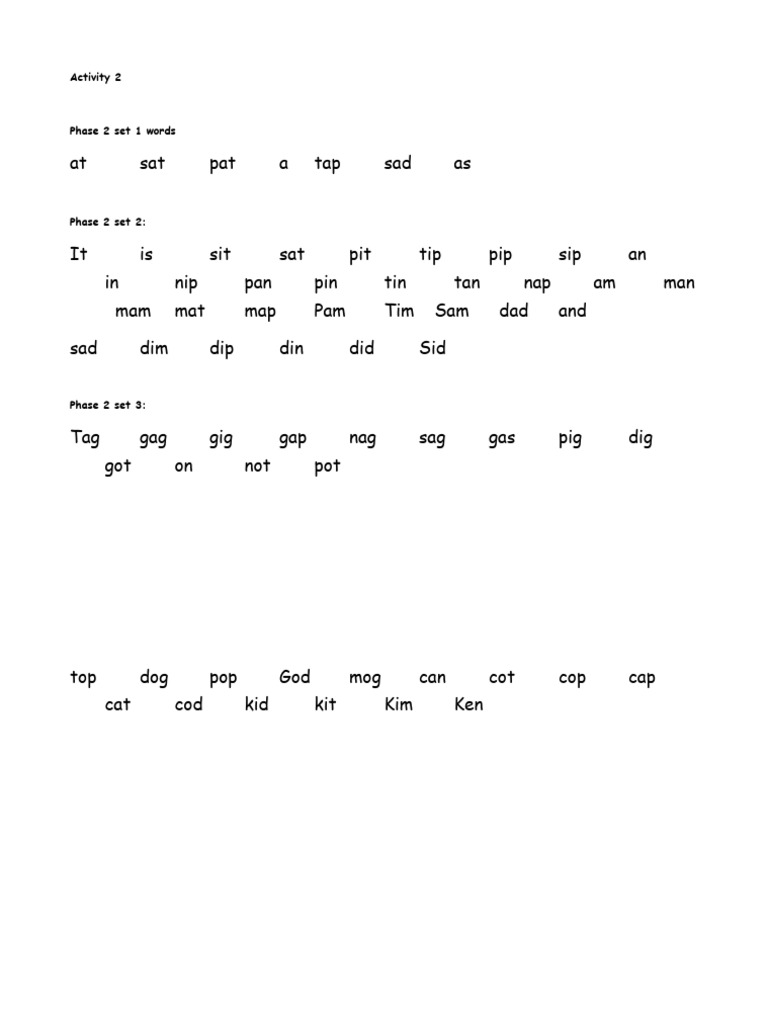 Phase 2 Phonics Word List | PDF