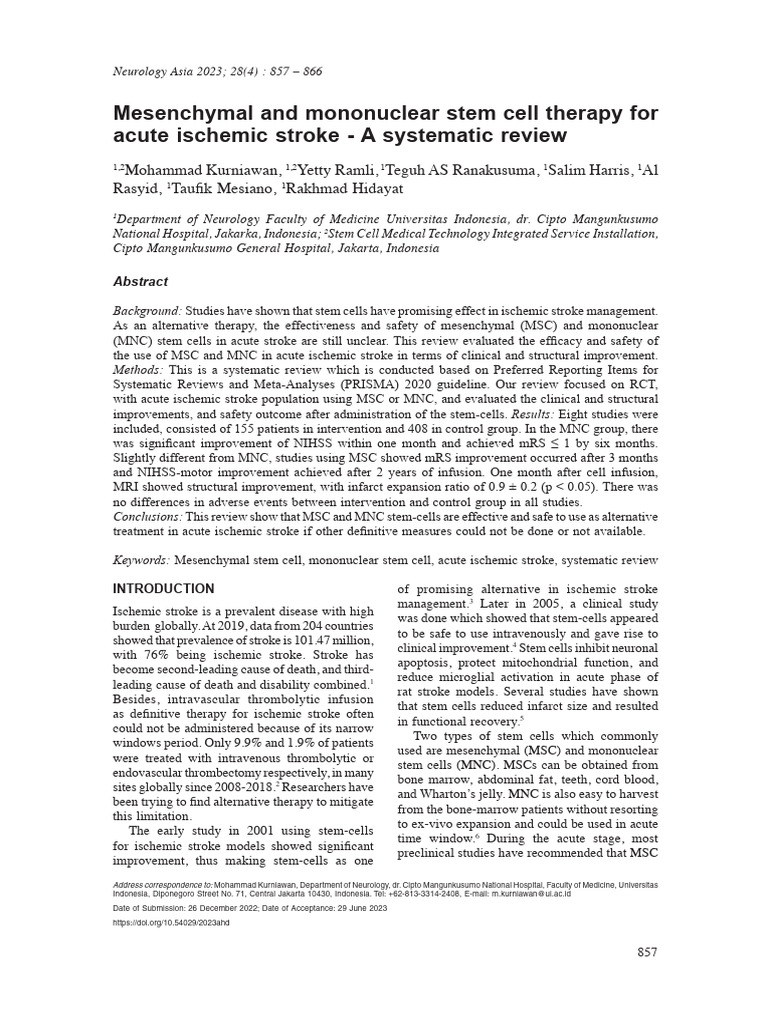 Neuroasia 2023 28 (4) 857 | Download Free PDF | Stroke | Systematic Review