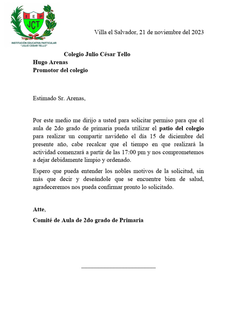 Carta de Permiso Escolar | PDF