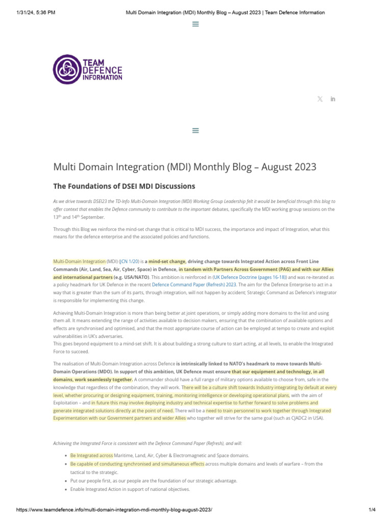 Multi Domain Integration (MDI) | PDF | Supply Chain | Military