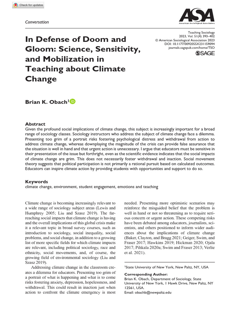 Obach 2023 in Defense of Doom and Gloom Science Sensitivity and ...
